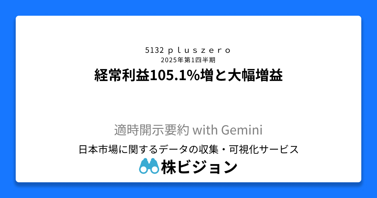 経常利益105.1%増と大幅増益 | pluszero(5132) 2025年第1四半期 | 適時開示要約 with Gemini | 株ビジョン